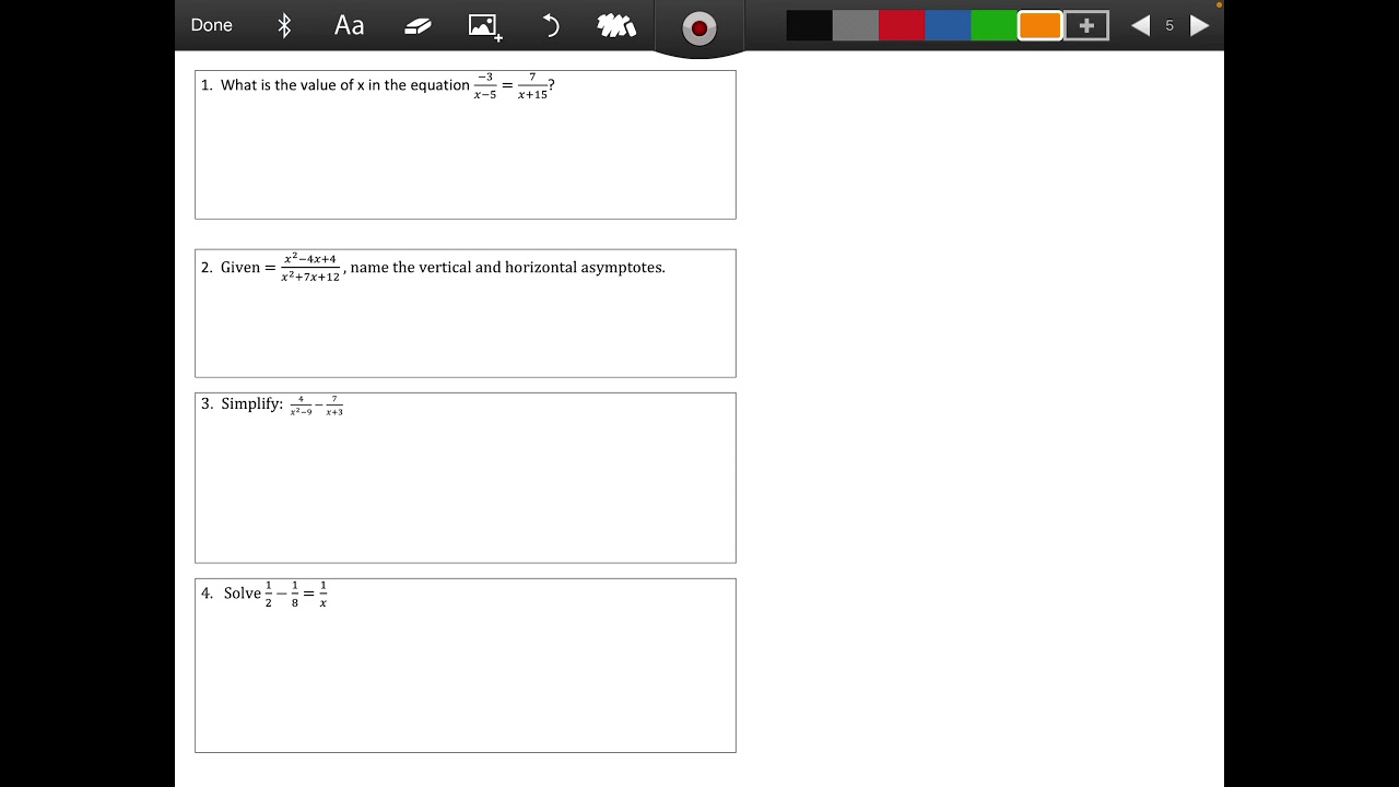 Algebra 2-Unit 6 Rational Functions Review