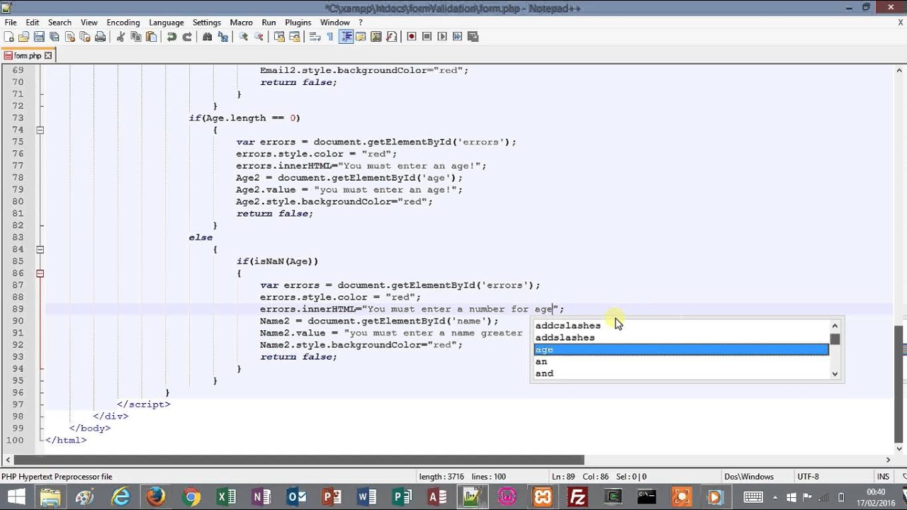 Tutorial 1 - Form Validation - Using  javaScript and PHP - Part 4/9 Email Validation