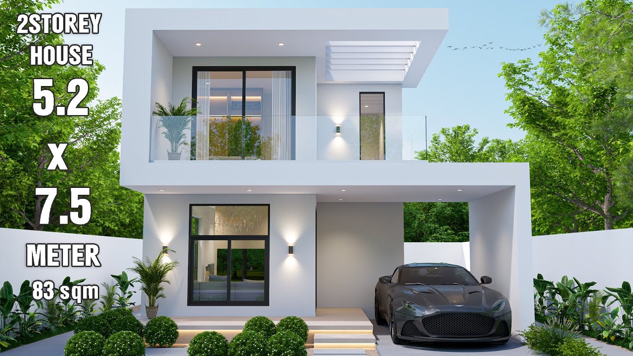 Simple and Modern Small House Design | 5.2 x 7.5 Meters | 2Storey House