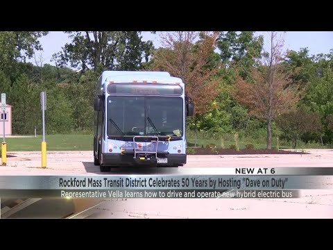 Rep. Dave Vella test drives hybrid electric bus for RMTD 50th anniversary