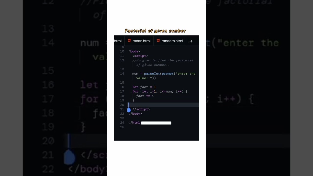 Factorial of given number in javascript📱 #shorts #javascript