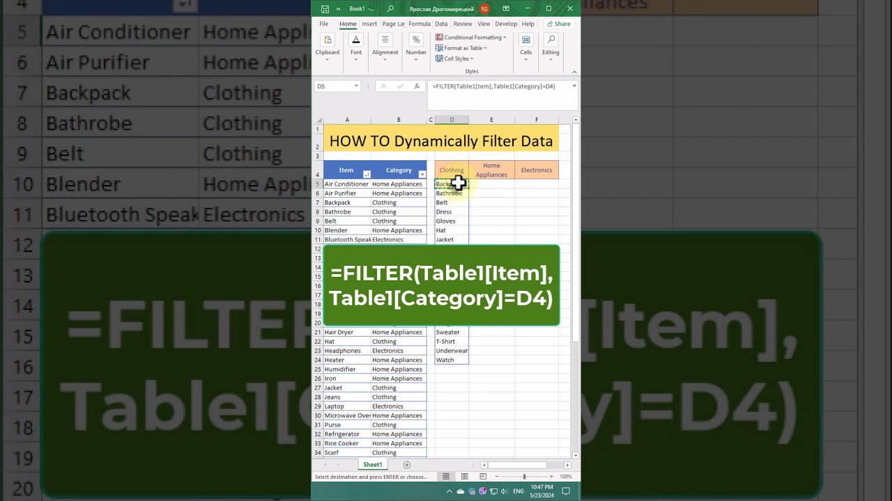 How to Filter Data with Dynamic Array Function: Excel Guide #excelshorts
