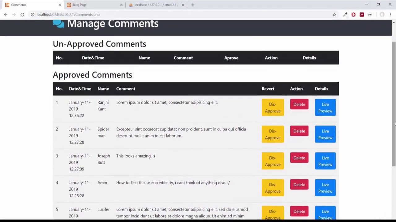 CMS Disapprove User Comment Using PHP