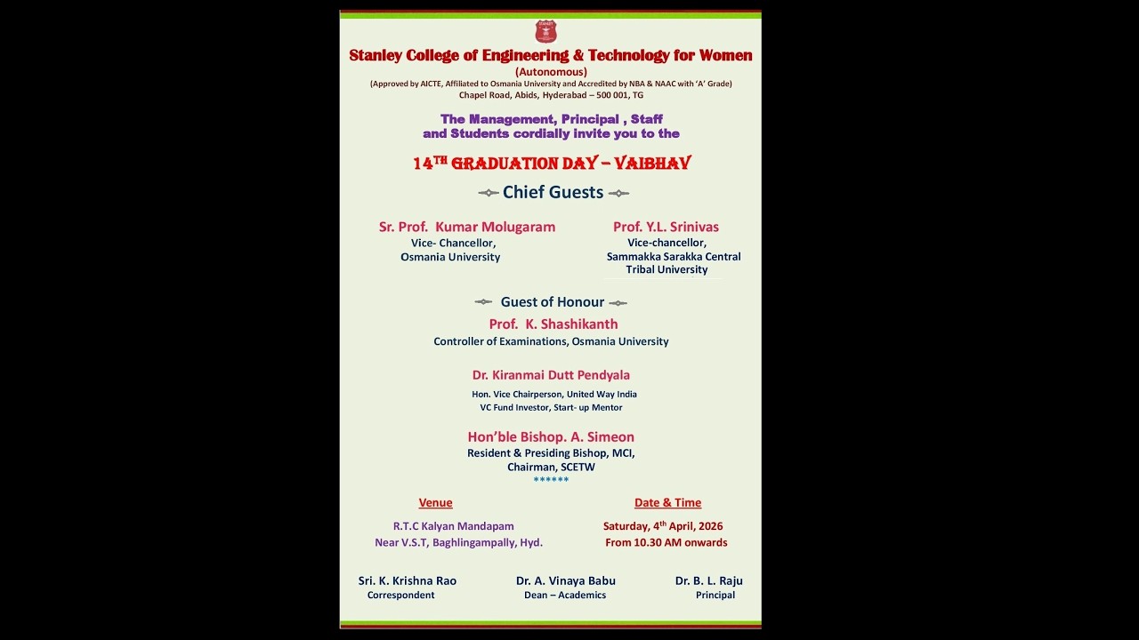 Stanley College of Engineering & Technology for Women | Vaibhav - 14th Graduation Day | LIVE