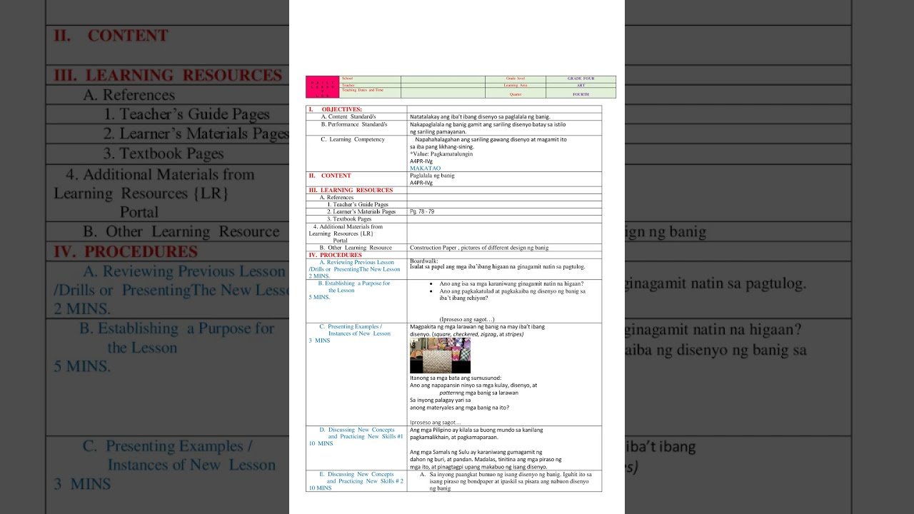 COT Lesson Plan for Art 4th