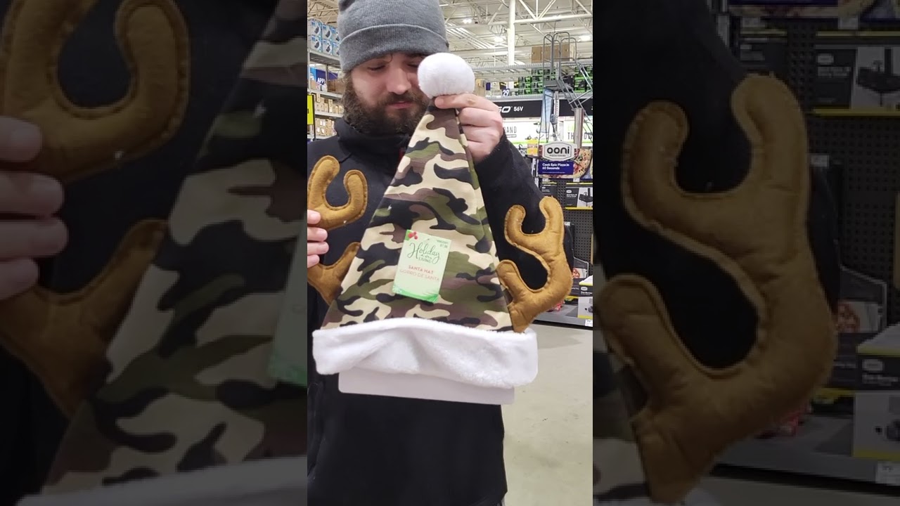 Camo Santa Christmas Hat with Reindeer Antlers