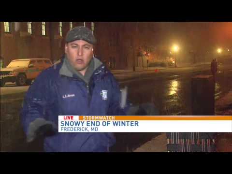 Snow accumulates in Frederick, Md while John Gonzalez goes fishin'
