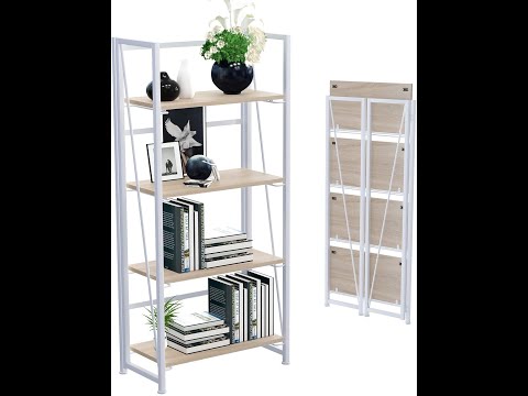 GHQME No-Assembly Folding Bookshelf Storage Shelves 4 Tiers Vintage Multifunctional Plant Review
