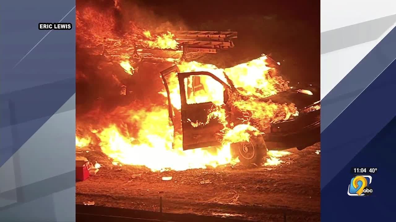 No one hurt after cargo van catches fire on I-380 near North Liberty