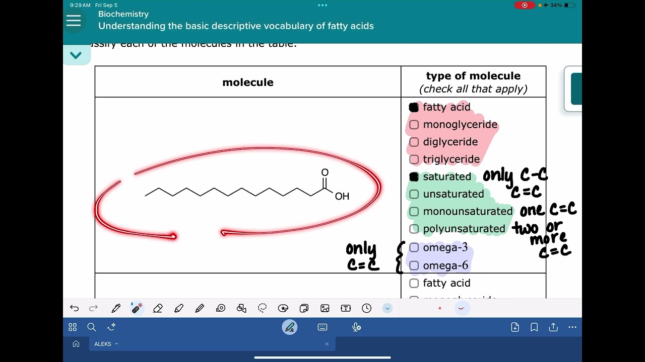 ALEKS: Understanding the basic descriptive vocabulary of fatty acids 