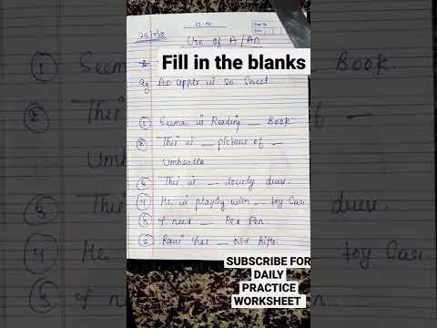 Fill In The Blanks || A/An Article || English Grammar Worksheet || #englishworksheet #class3 #shorts