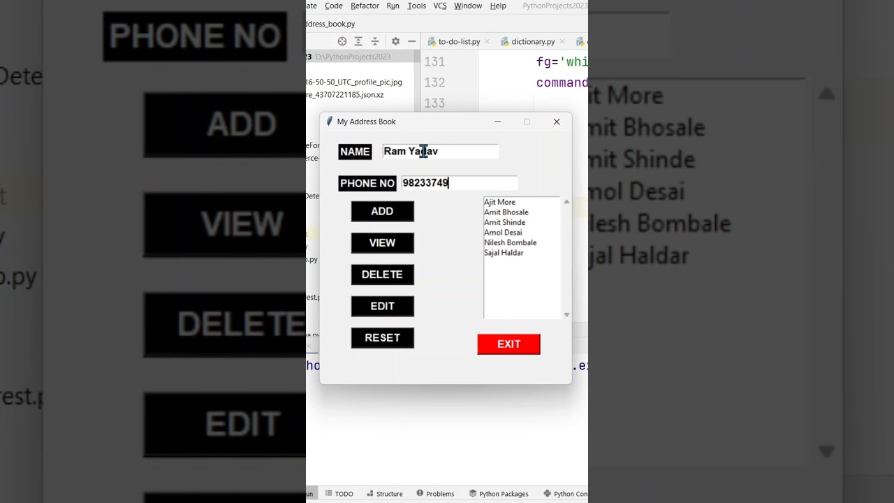 Address Book Using Python Tkinter (Free source code) #python #shorts