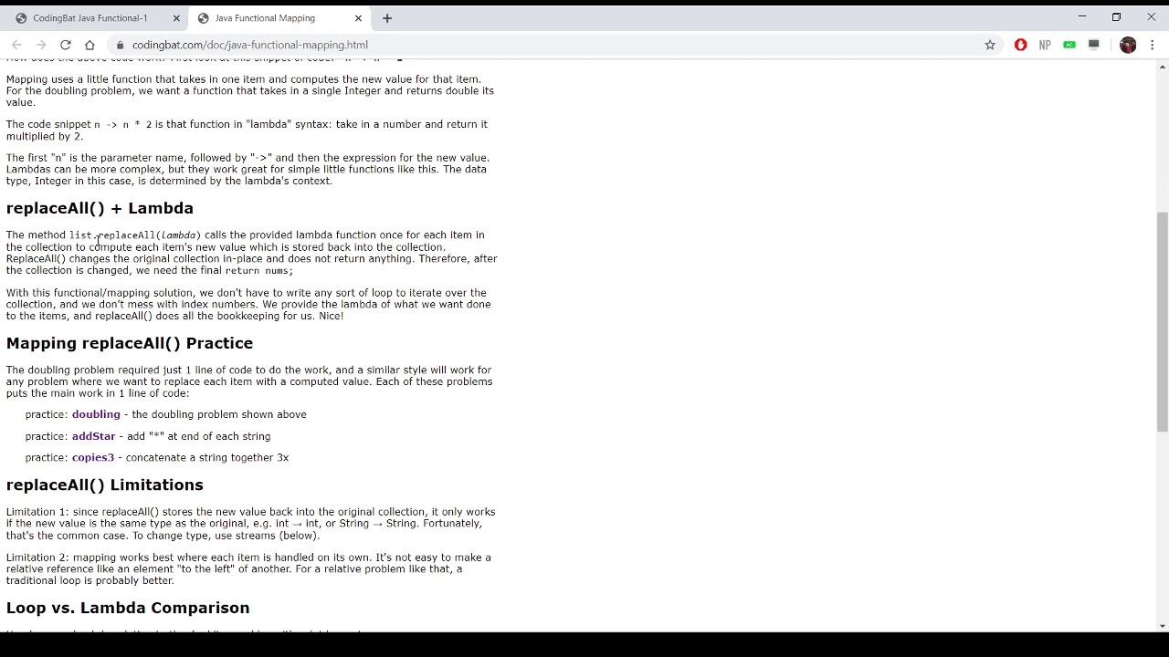 Pre-Functional-1 Mapping Java Tutorial || Codingbat.com