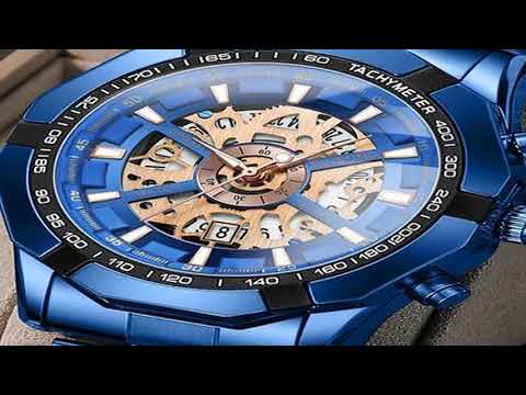 BINBOND Mens Quartz Watches Top Brand Luxury Stainless Steel Waterproof Hollow Out Blue Big Male Wri