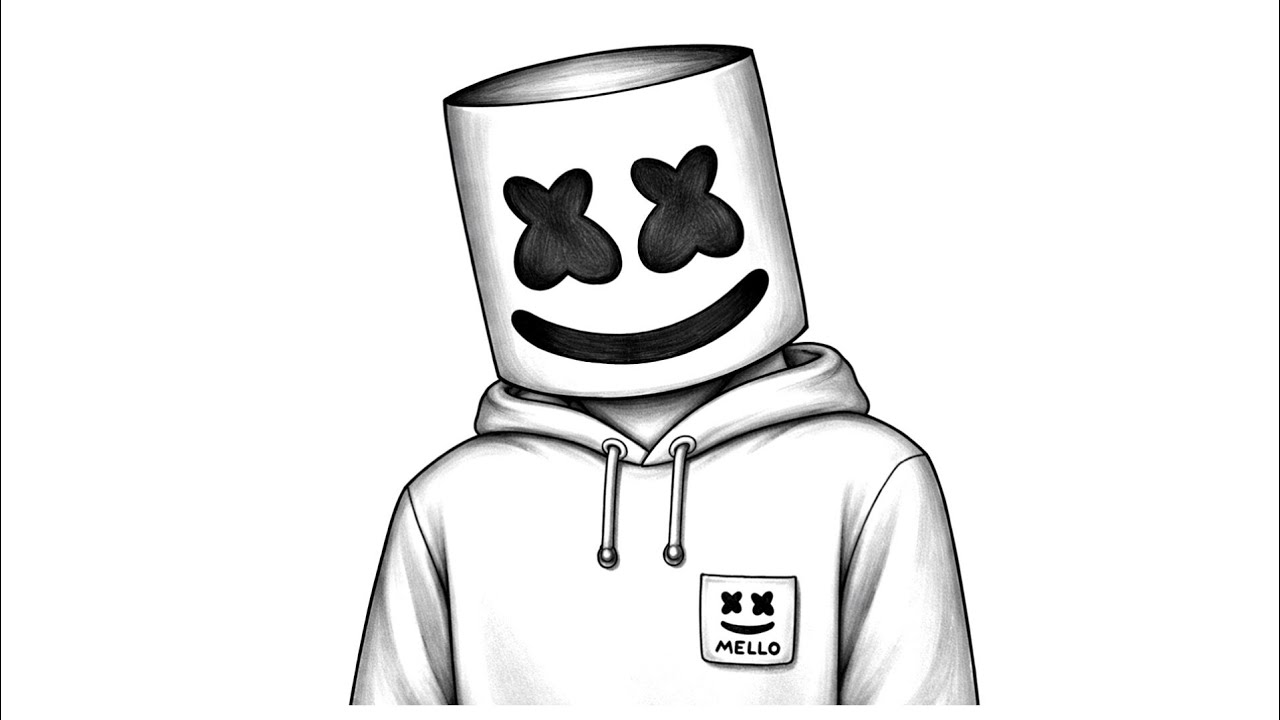 How to Draw Marshmello Step by Step | Easy Pencil Sketch Tutorial | Marshmello Drawing   