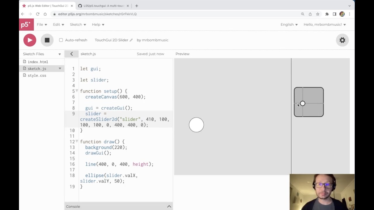 p5 js Tutorial - TouchGui 2D Slider Object