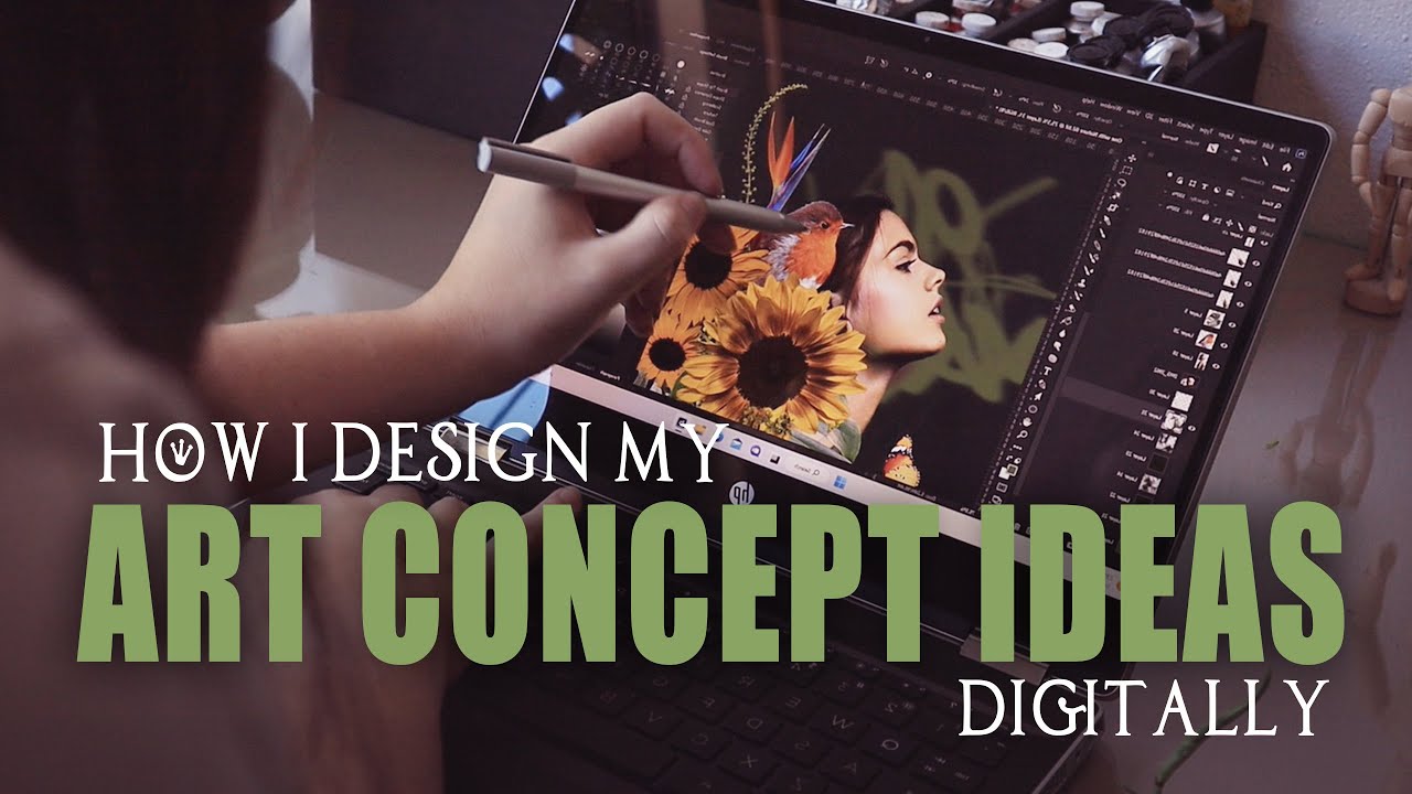 How to put references together, designing my traditional art concept ideas digitally, tutorial