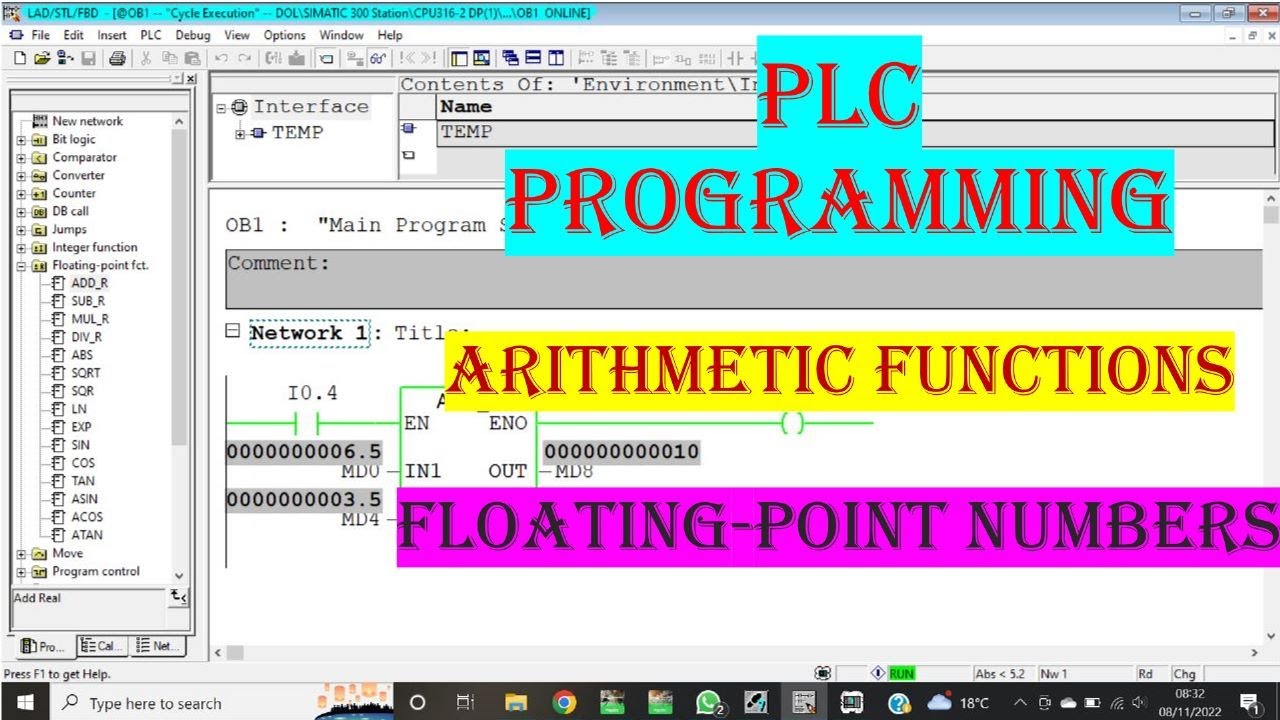 PLC PROGRAMMING TUTORIAL; ARITHMETIC FUNCTIONS (FLOATING-POINT NUMBERS) STEP 7 SIMATIC MANAGER