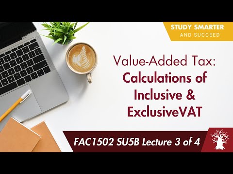 FAC1502 LU5B Lecture 3 of 4: Value Added Tax - Calculating Inclusive & Exclusive of VAT