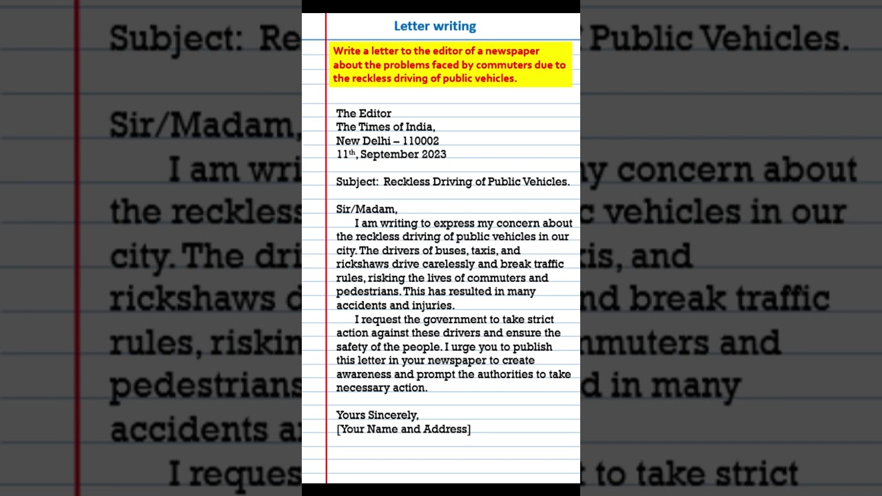 letter to the editor of a newspaper about reckless/harsh driving of public vehicles in your locality