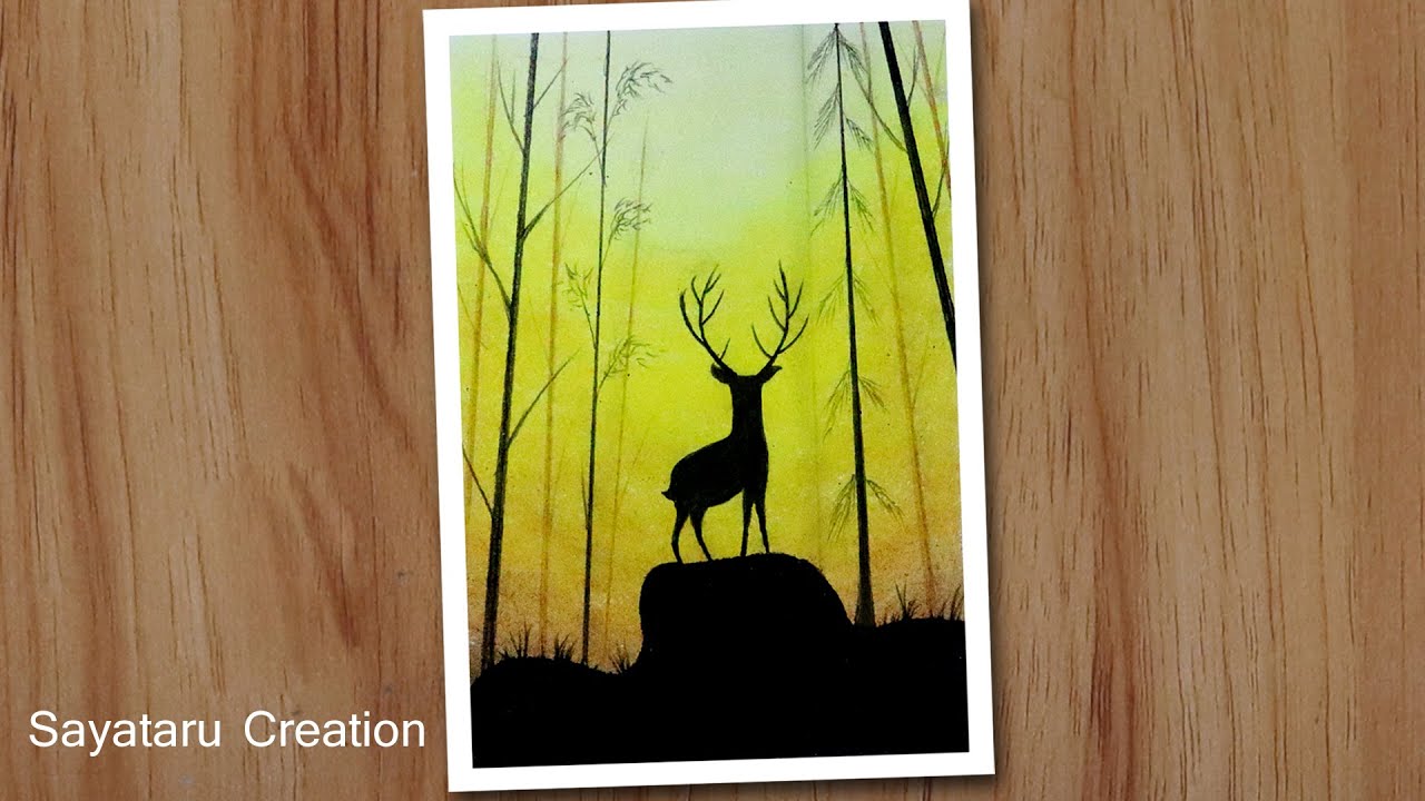 How to draw deer in the forest with oil pastels, Oil pastel drawing for beginners