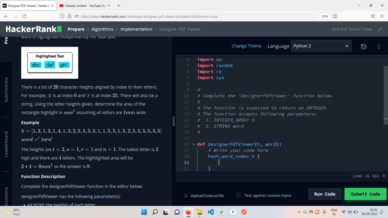 Designer PDF viewer | HackerRank | Python | hashmap