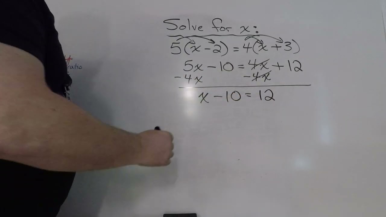 problem 25, solve for x, 5(x - 2) = 4(x + 3)