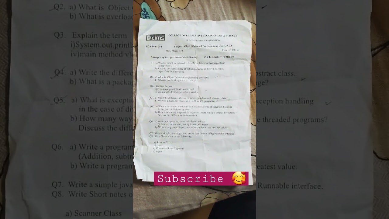 object oriented programming using C Bca  3 semester question paper 2023  #shorts