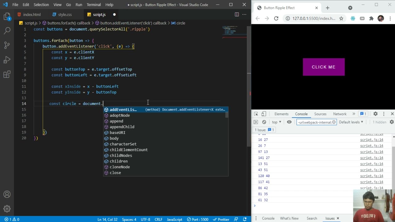 Button with ripple effect in JavaScript (Coding Timelapse)
