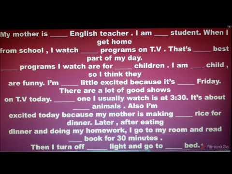 Class 4, English, Articles, Worksheet