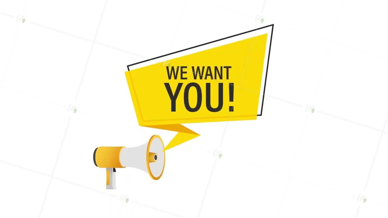 Megaphone Hand, business concept with text We want you. stock illustration.