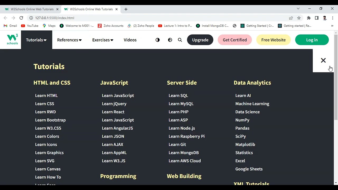 complete w3schools top navbar responsive html css and javascript