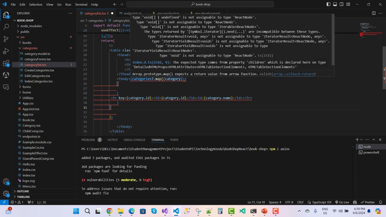 Fix: Type 'void[] | undefined' is not assignable to type 'ReactNode'