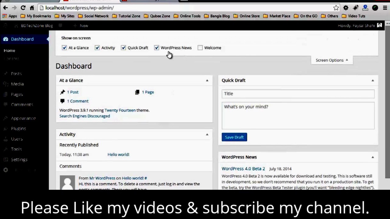 Wordpress Bangla Tutorial-03 (Admin Panel & Dashboard)