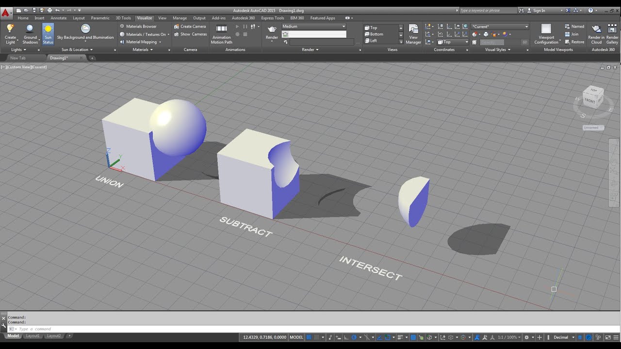 AutoCAD   Basic 3D modeling lesson 2 - BOOLEAN (union, substract, intersect)