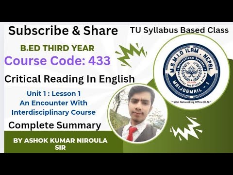 Critical Reading In English | Lesson 1 | interdisciplinary course | B.Ed third year | 433 | #class