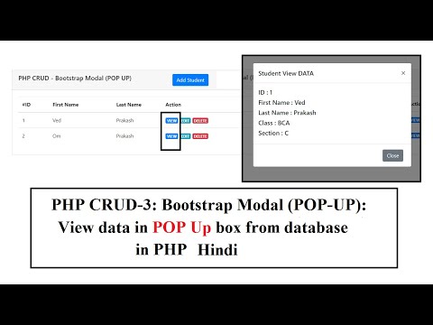 Learn PHP CRUD 3 Bootstrap Modal POP UP View data in POP Up box from database in PHP Hindi ...