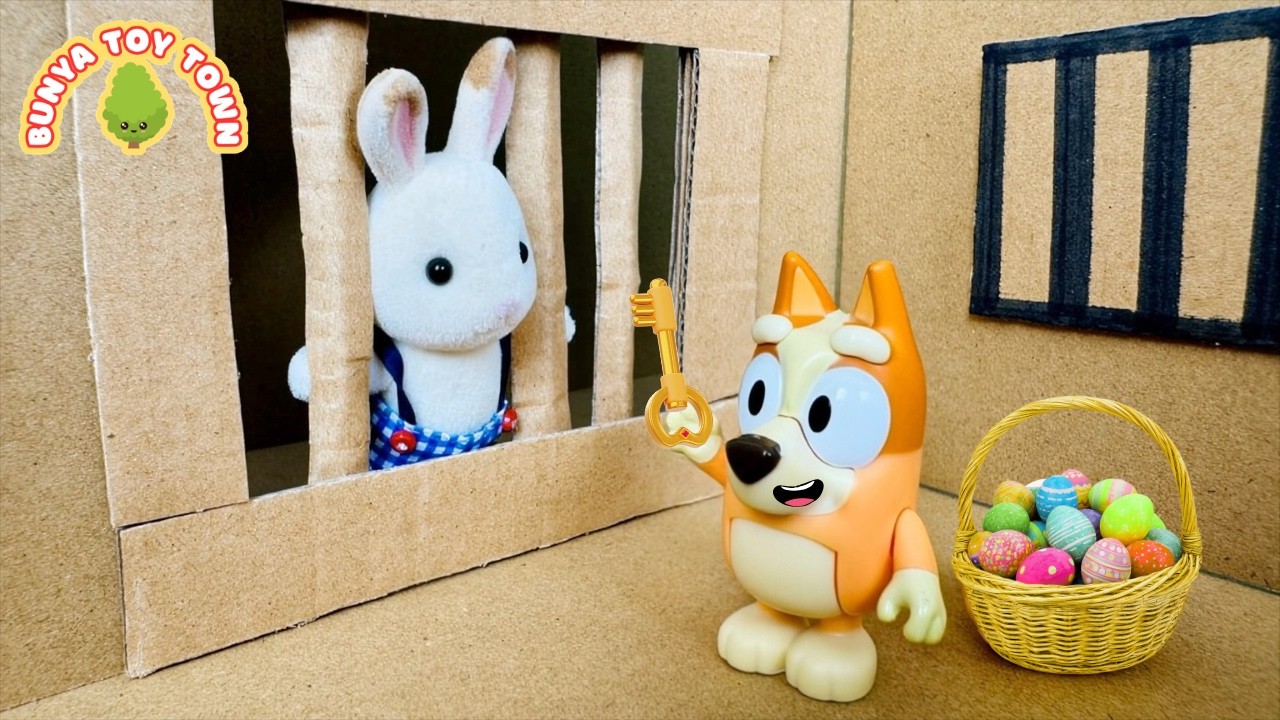Bingo and Easter Bunny Escape From Cardboard Prison | Pretend Play with Bluey Toys