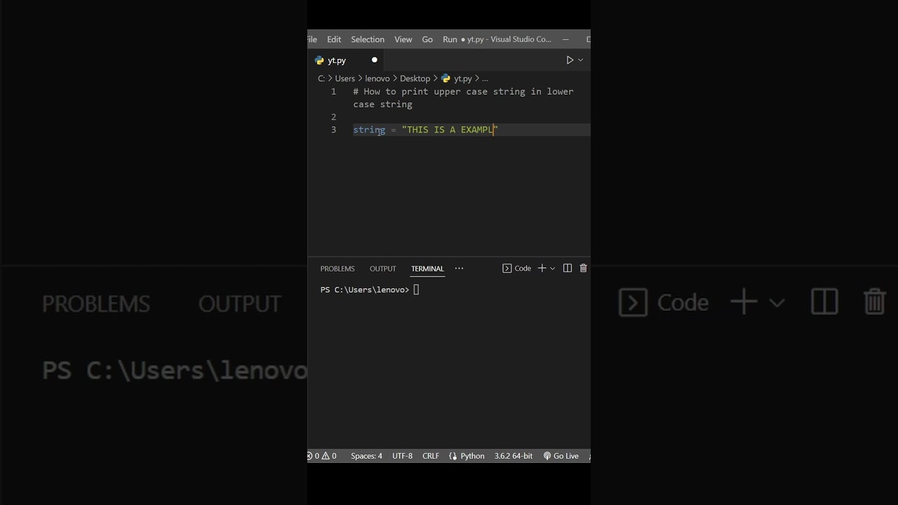 Print uppercase string in lowercase in python