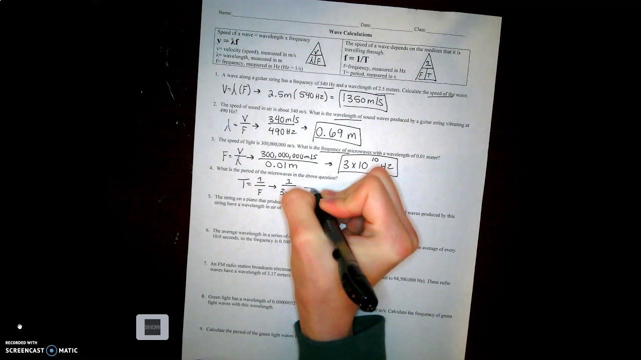 Wave Calculations Worksheet