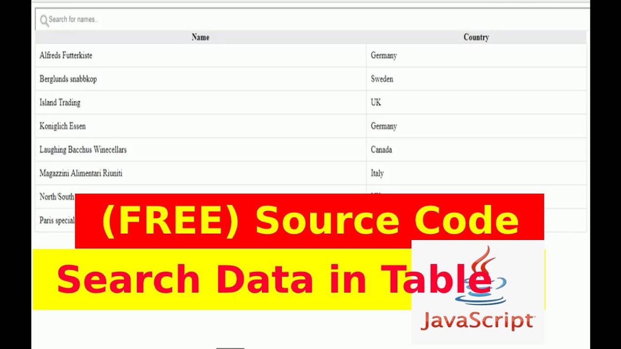 Search Data in Table using Textbox Source Code - Javascript