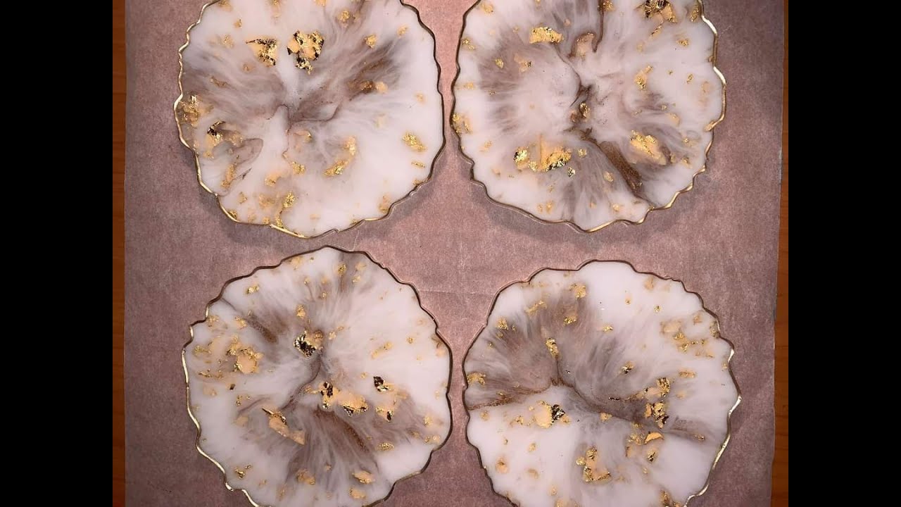 Very elegant marble resin coasters using liquid leaf gold