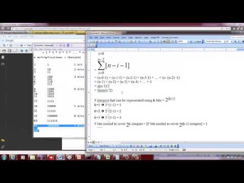 Algorithm to represent the # bits needed to represent an integer and its analysis