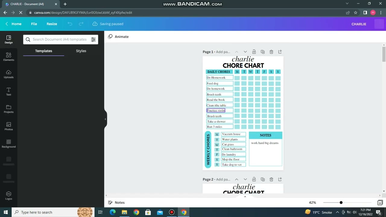 how to use canva editable(chore chart)