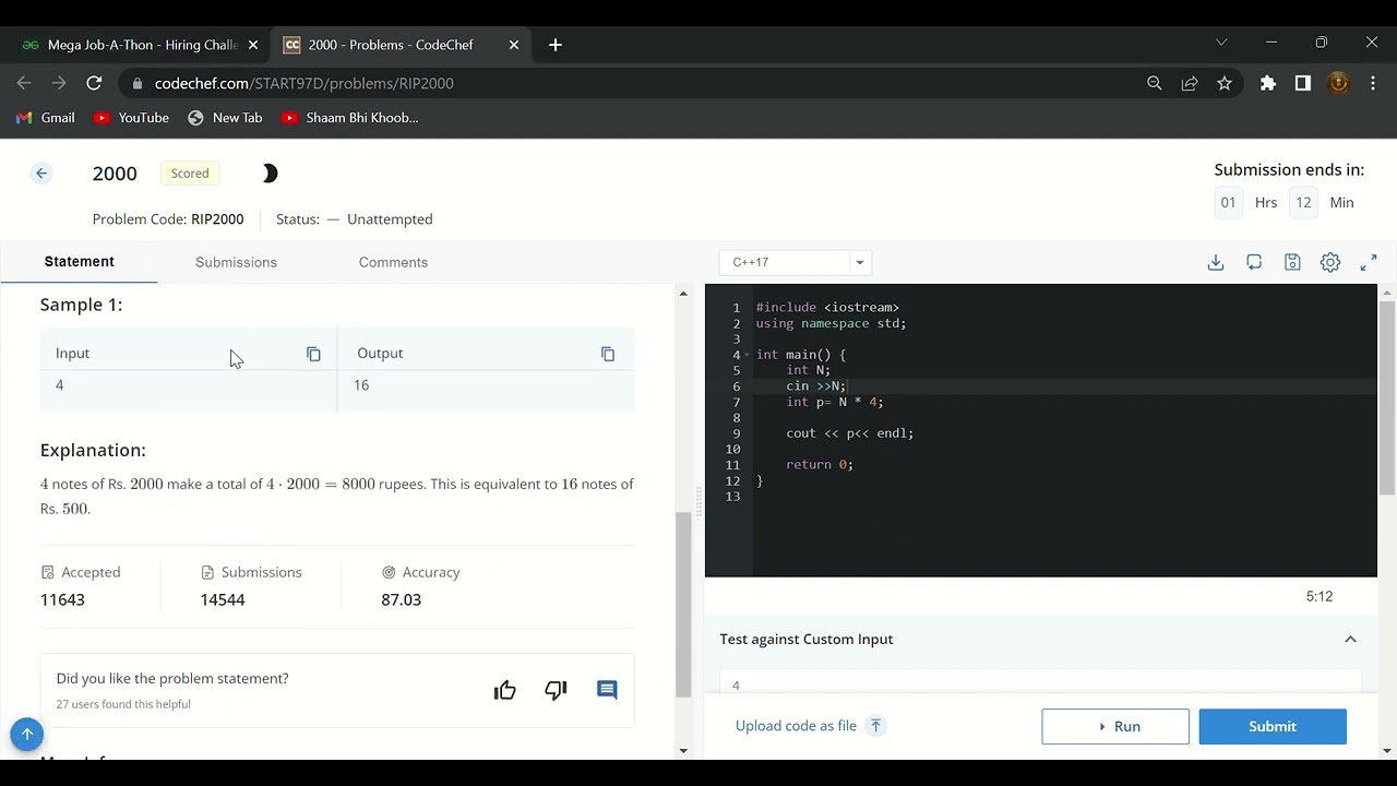 2000   Problems   CodeChef  Solution