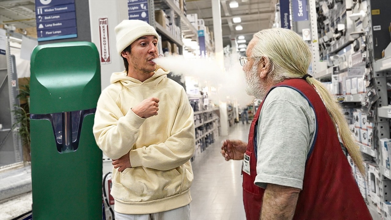 Aggressively Vaping in Employees Faces!