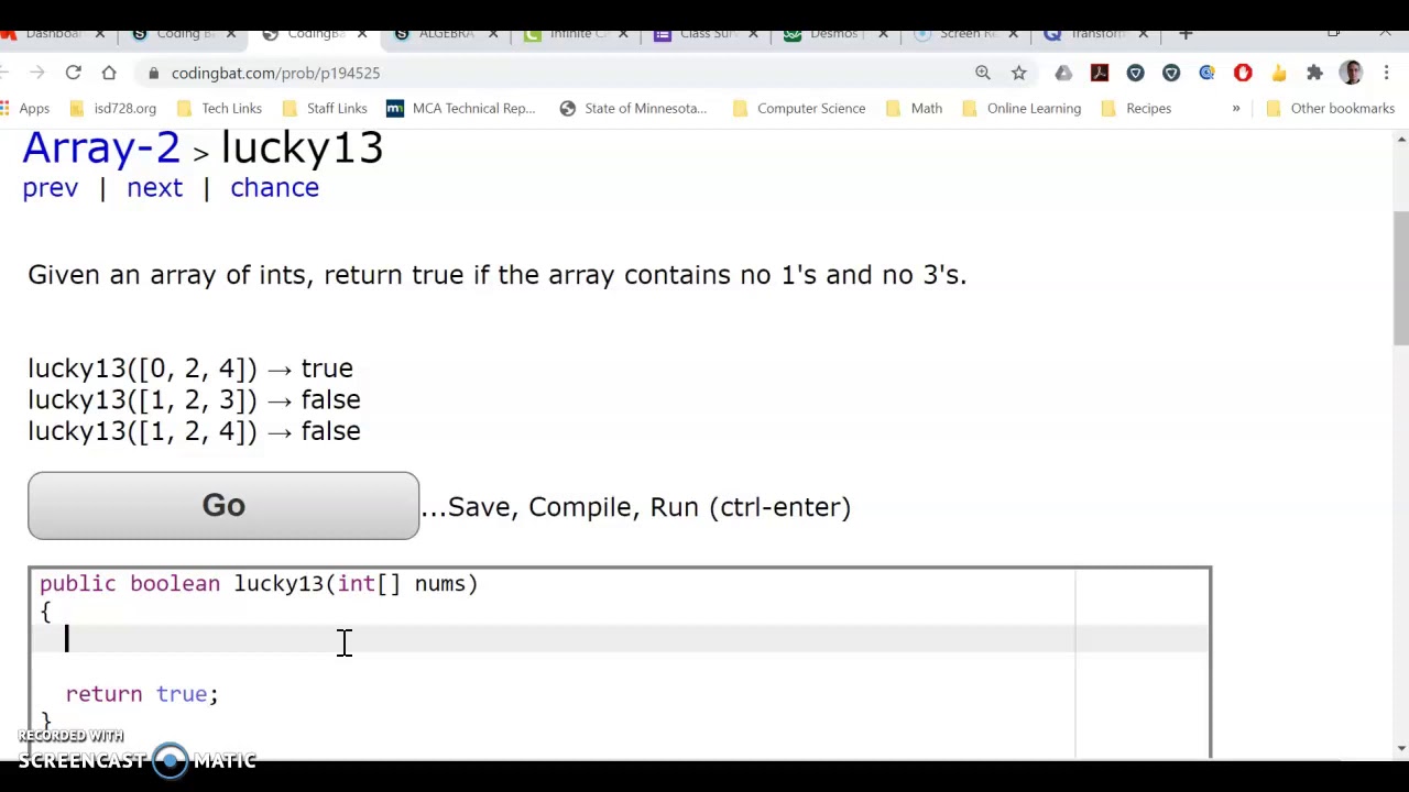 Solution to Coding Bat #7 (lucky13)