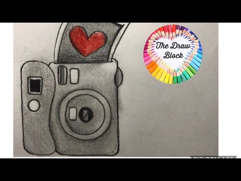 How to draw a easy Polaroid camera. Pencil sketch drawing. Simple, step by step.