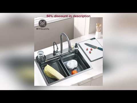 #304Stainless Steel Waterfall Kitchen Sink Large Single Slot Integrated 60X45cm Faucet Set Soap D