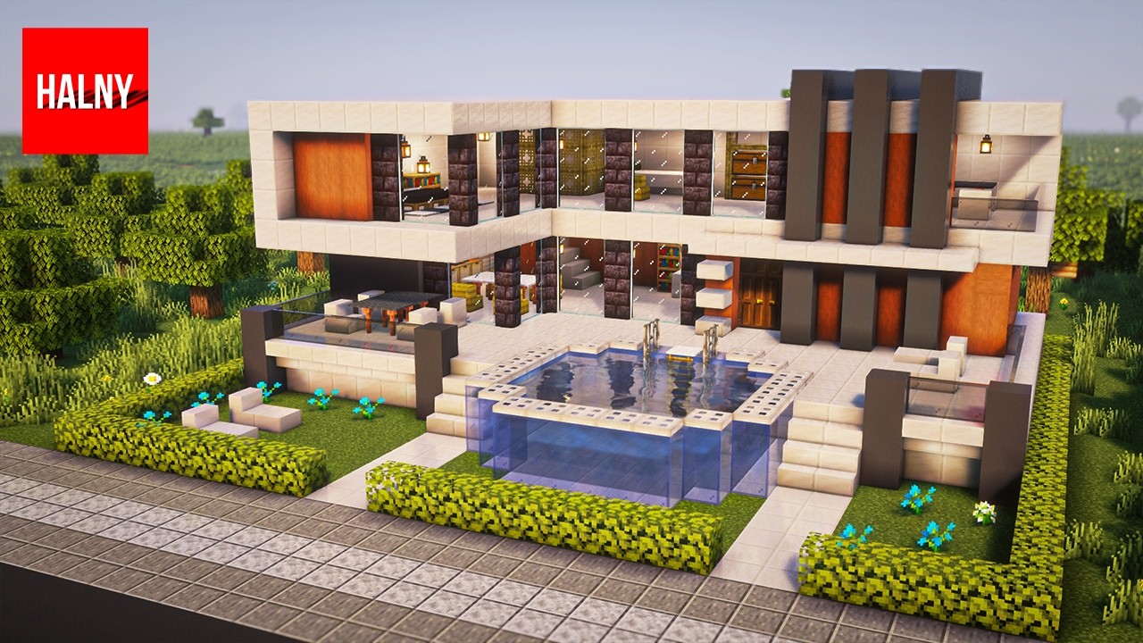 How to build a mansion with a swimming pool in Minecraft - Minecraft ...